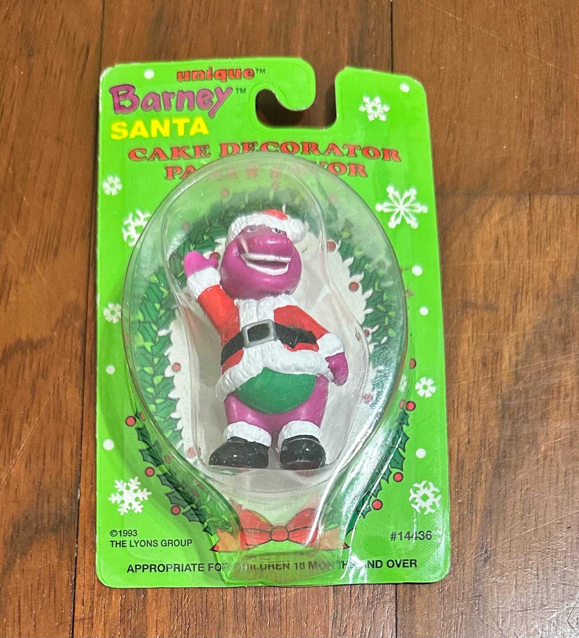 VINTAGE NEW 1993 Unique Barney Santa Cake Topper Decoration Party Favor ...