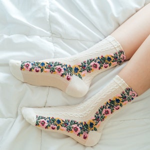 Flower Sock/flower Garden/ Fashion Socks/crew Socks/ Cotton Sock - Etsy