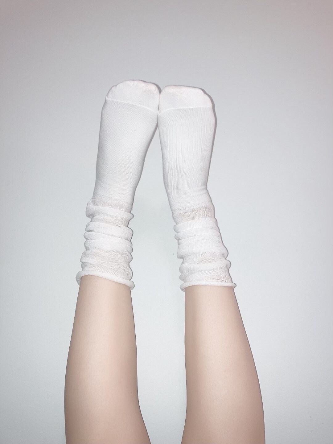 Sheer White Slouch Socks: Ribbed Crew Socks (US Women 5-7) - Etsy