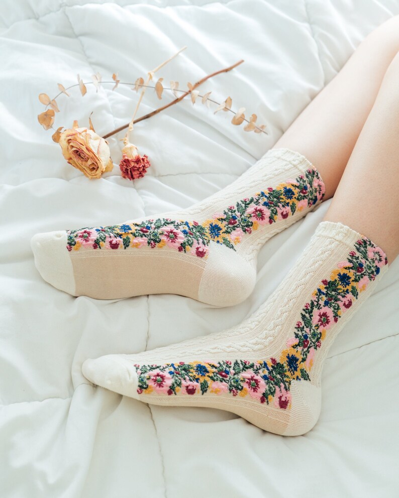 Flower Sock/flower Garden/ Fashion Socks/crew Socks/ Cotton - Etsy