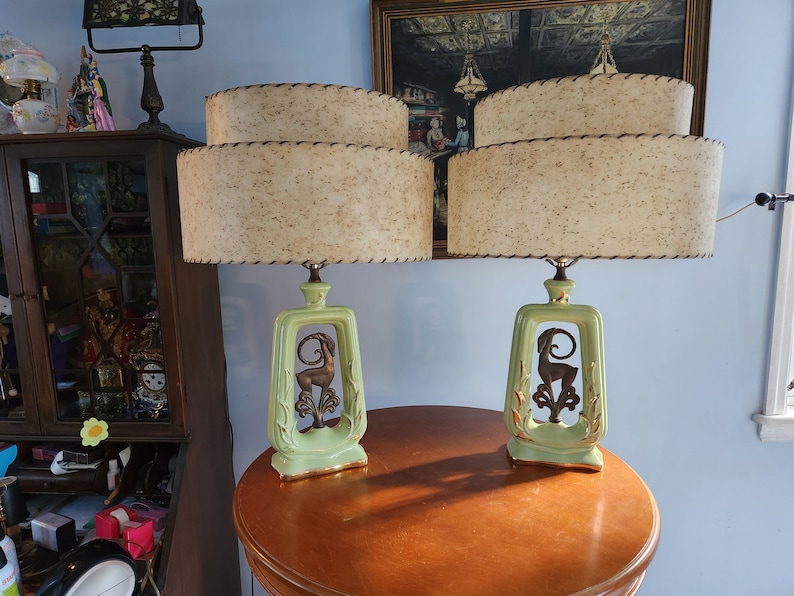Vintage MCM Lamps With Tiered Fiberglass Shades - Etsy