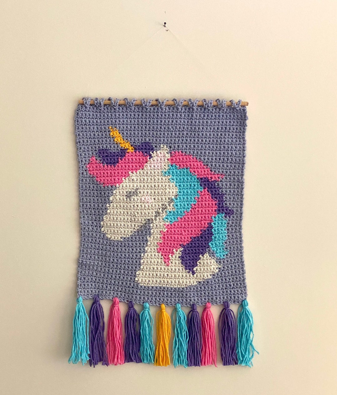 Unicorn Wall Art Hanging Crochet Pattern Tapestry Intarsia - Etsy