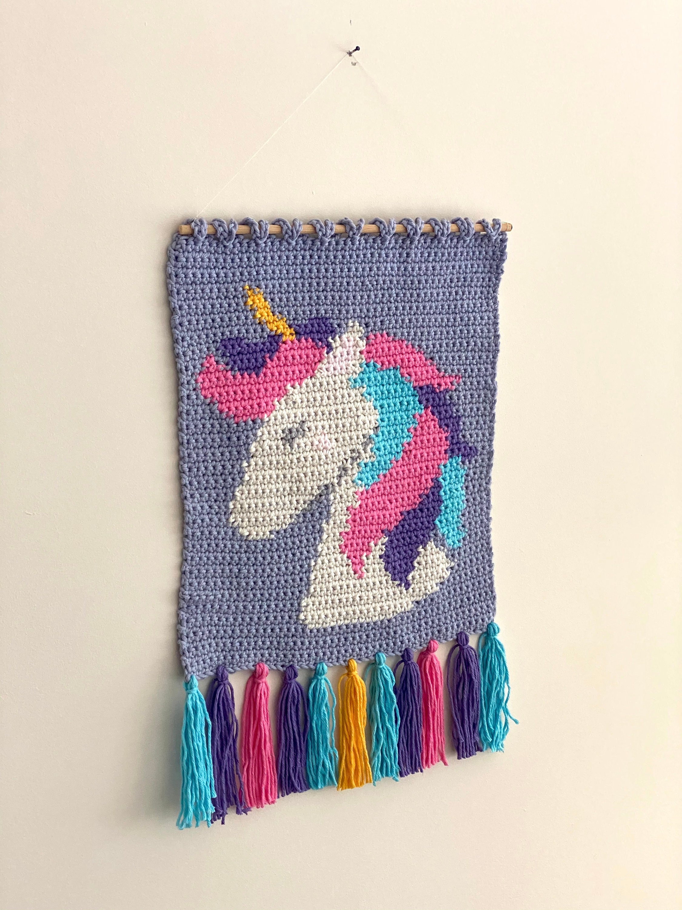 Unicorn Wall Art Hanging Crochet Pattern Tapestry Intarsia - Etsy