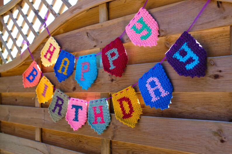 Happy Birthday Crochet Bunting Pattern Intarsia Tapestry - Etsy
