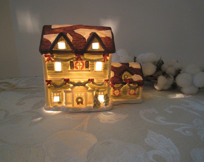 Vintage Liberty Bell Hand Painted, Illuminated Ceramic Christmas House ...