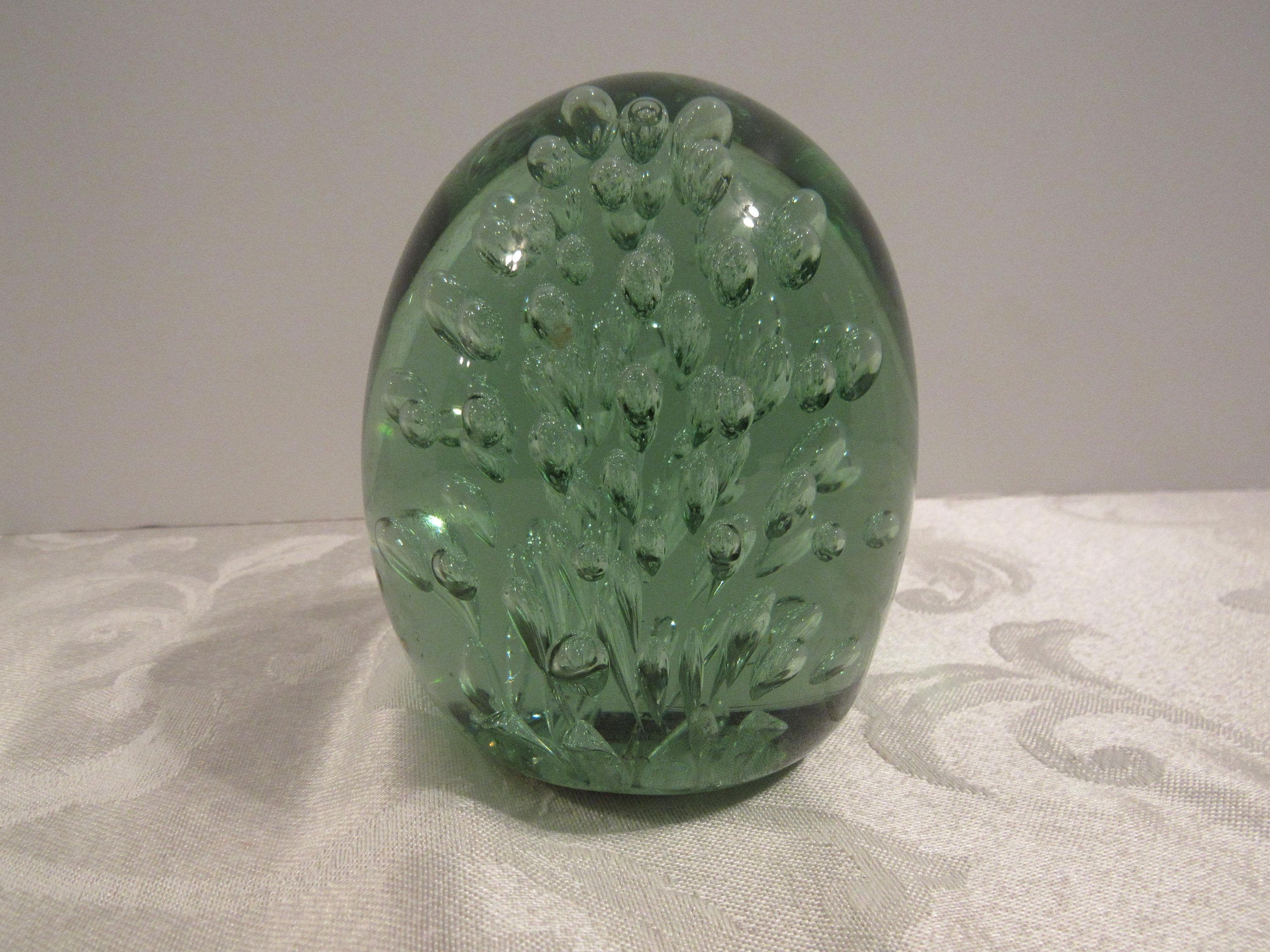 Vintage Green Glass Paperweight, Controlled Bubbles - Etsy