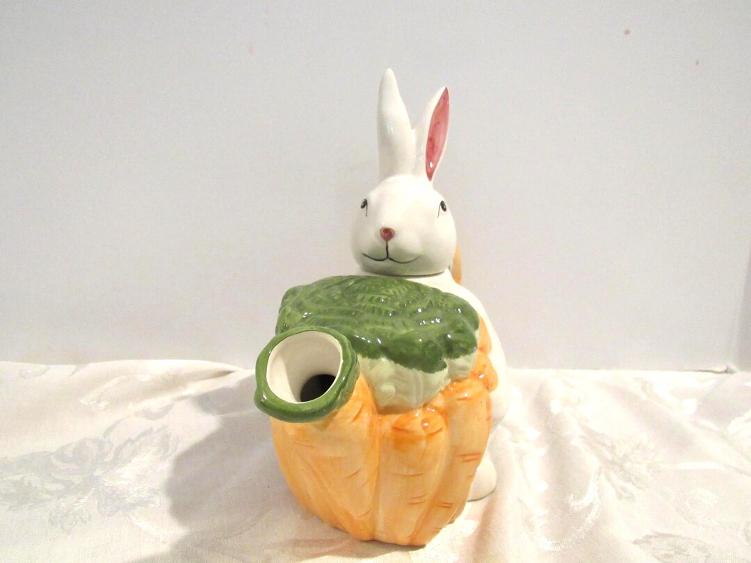 Ceramic Rabbit With Carrot Teapot, Bunny Rabbit Tea Pot, Easter Tea Pot ...