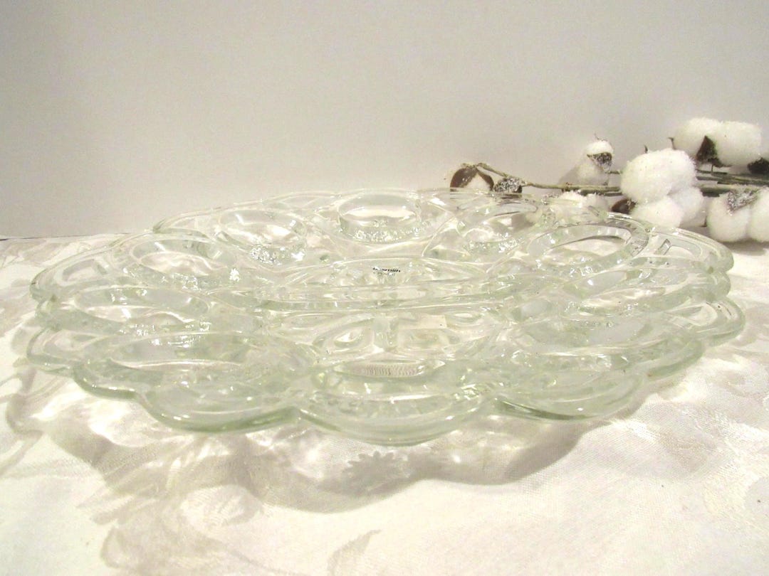 Vintage Lesmith Crystal Deviled Egg Plate, Glass Deviled Egg Plate ...