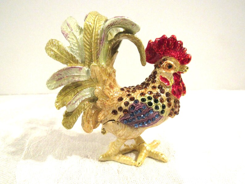 Vintage Enamel Rooster, Chicken Hinged Trinket Box - Etsy
