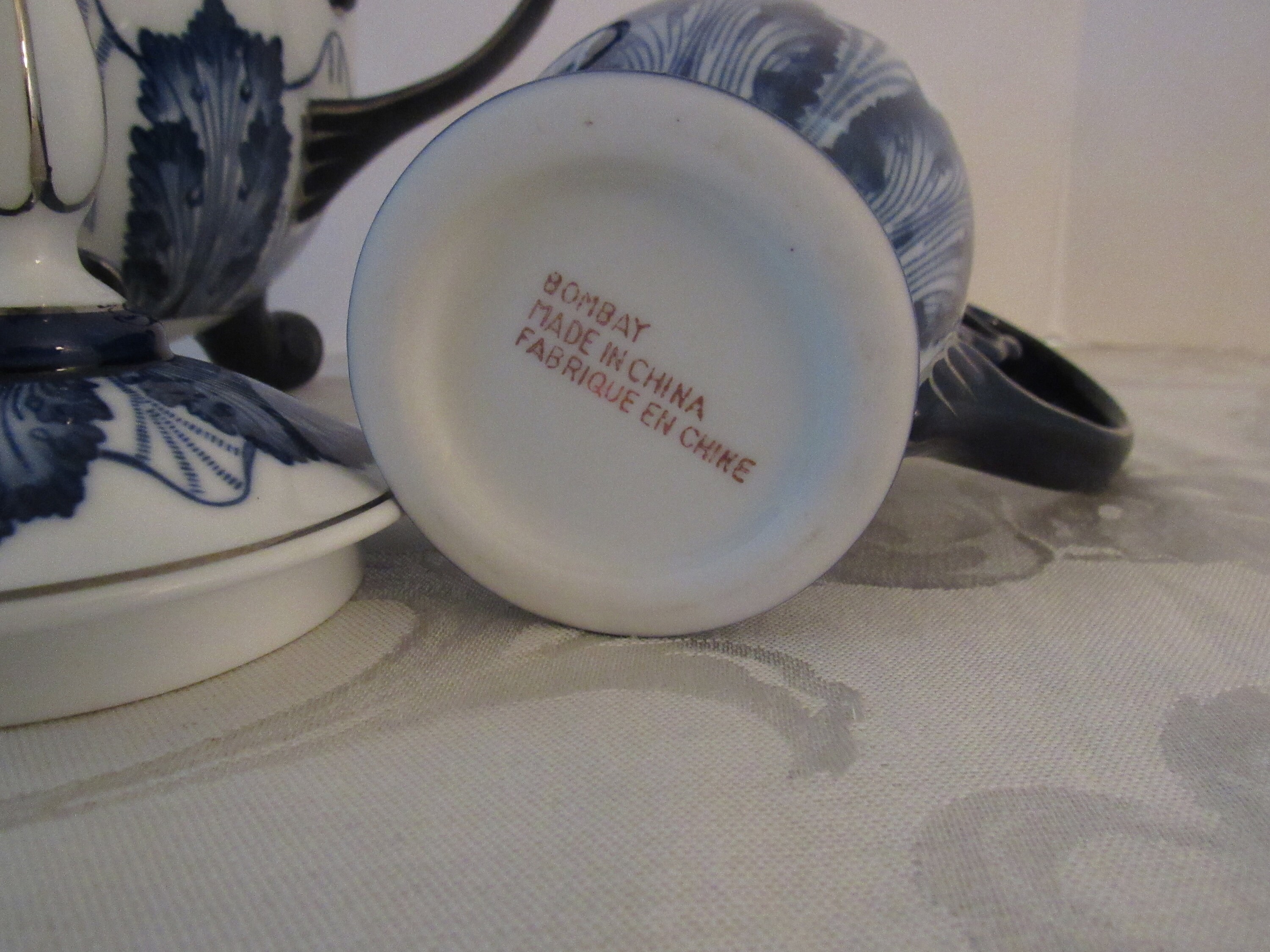 Bombay Blue, White and Silver Porcelain Tea Set, Teapot, Sugar Bowl and ...