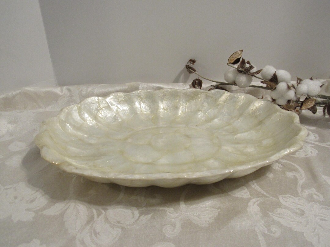 Vintage Capiz Shell Serving Platter, Large Shell Serving Plate, Beach ...