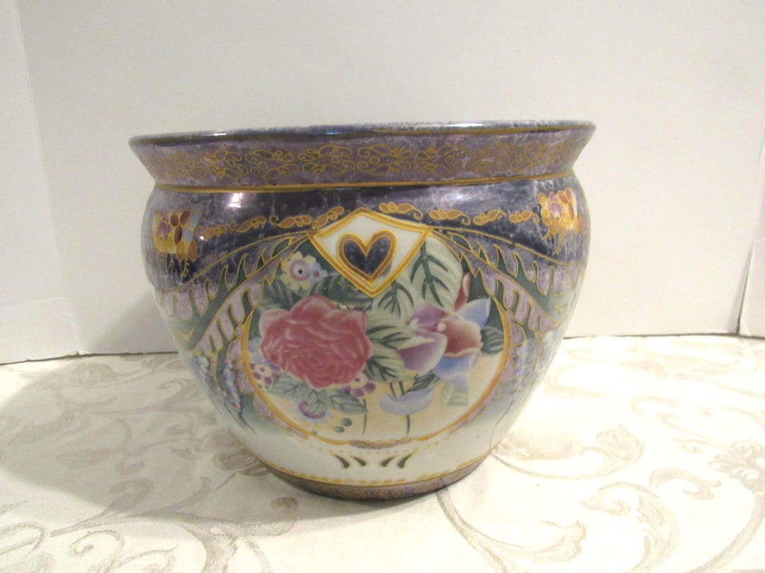 Porcelain Chinoiserie Planter, Flowerpot, 10 Inches, Asian Floral ...