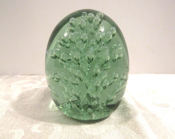 Vintage Green Glass Paperweight, Controlled Bubbles - Etsy