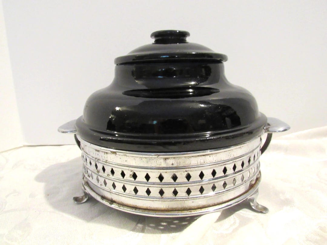 Vintage Black Stone, Pottery Crock With Lid and Aluminum Casserole ...