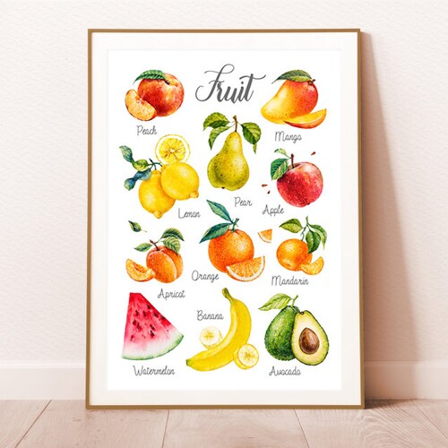 Fruit Print Watercolor Fruit Poster Watercolor Kitchen Art | Etsy