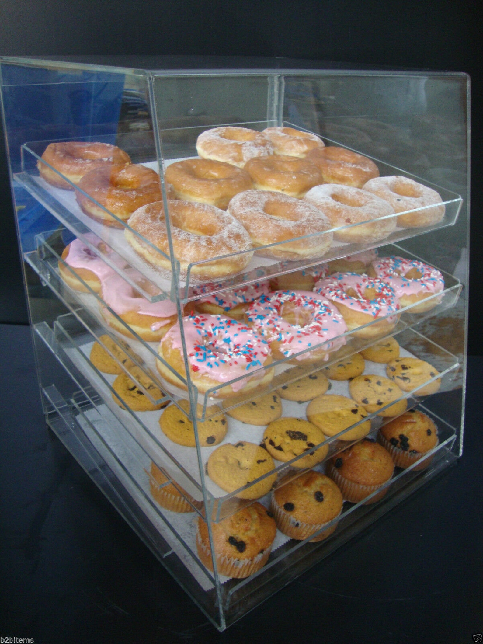 Displays2buy Acrylic Case W/4 Trays Pastry Bakery Donut Bagels Cookie ...