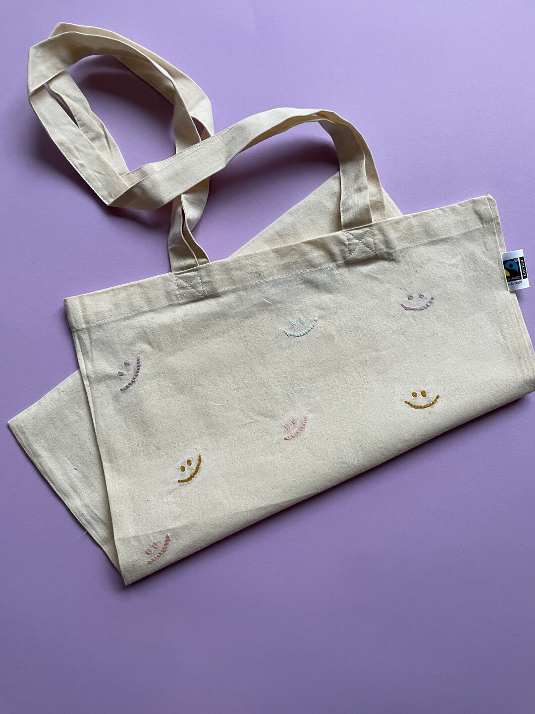 Embroidered Cotton Bag Colorful Smileys Modern Cotton Bag - Etsy
