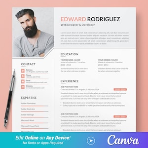 Editable Resume CV Template With Custom Cover Letter Instant Digital ...