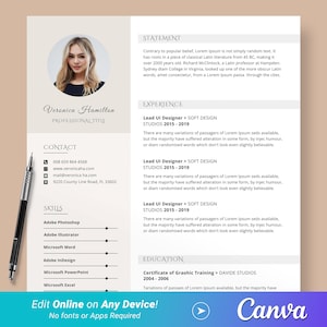 Resume CV Editable Template Custom Cover Letter Instant Digital ...