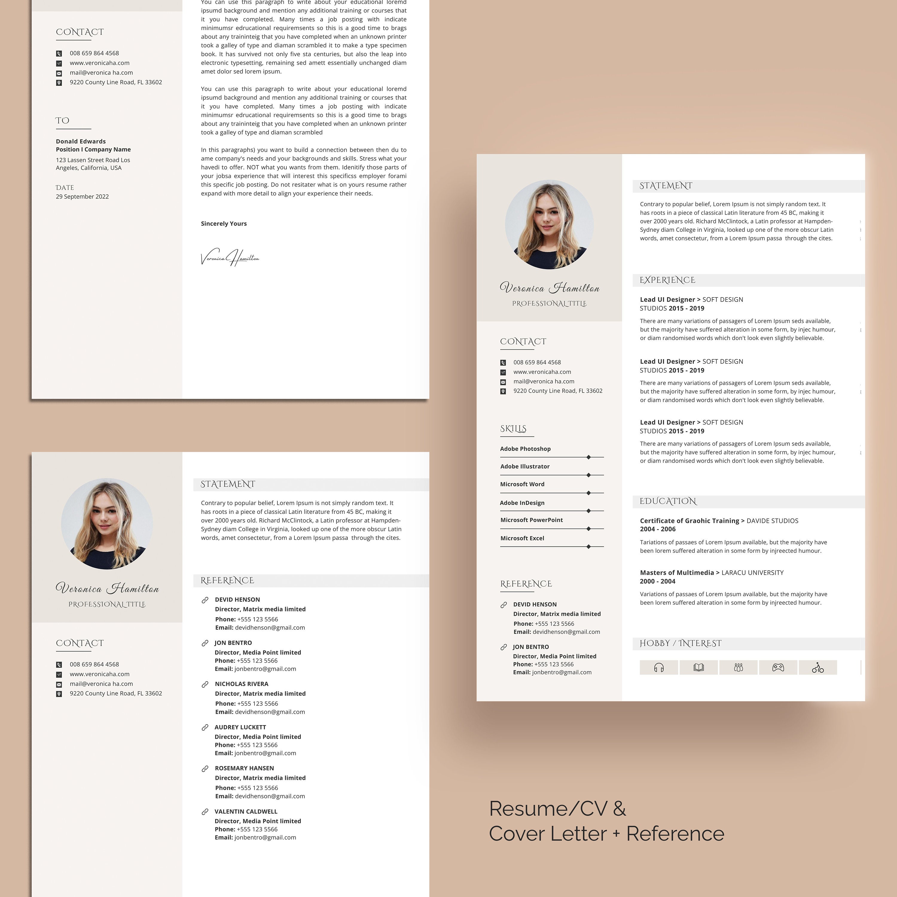 Resume CV Editable Template Custom Cover Letter Instant Digital ...
