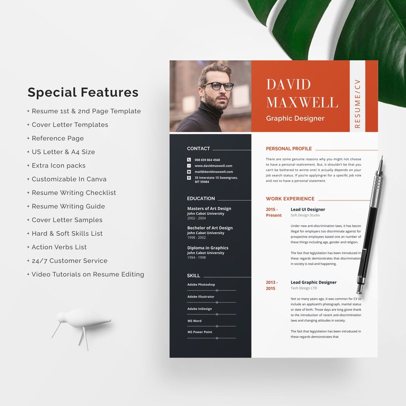 Editable Resume CV Template Custom Cover Letter Instant Digital ...