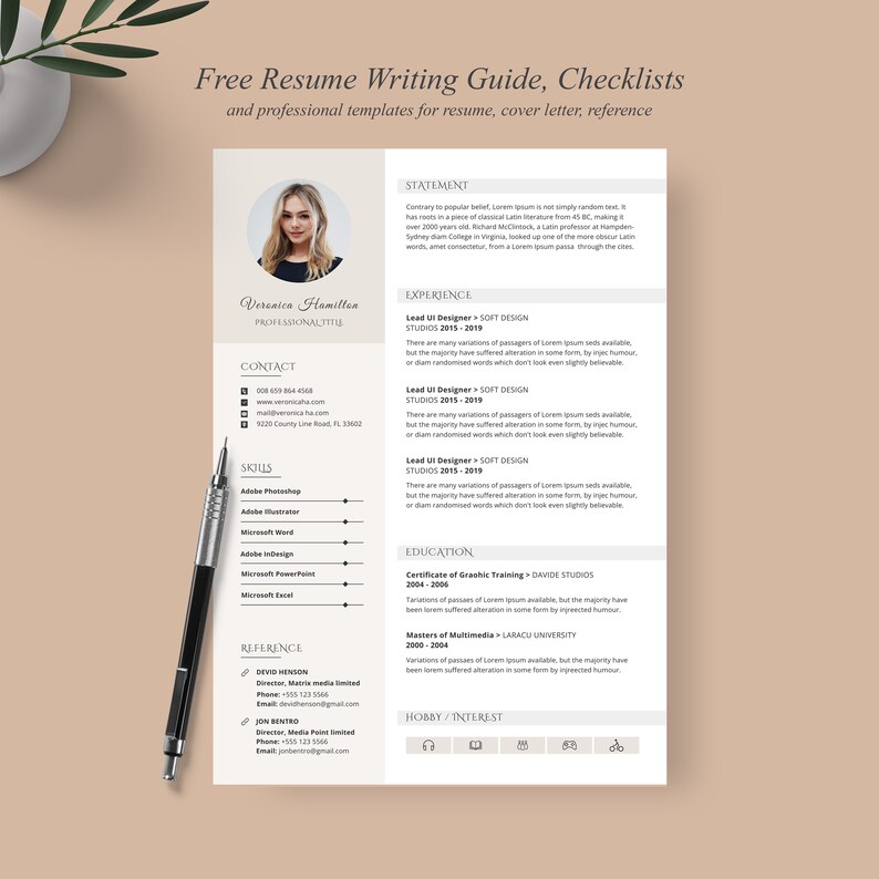 Resume CV Editable Template Custom Cover Letter Instant Digital ...