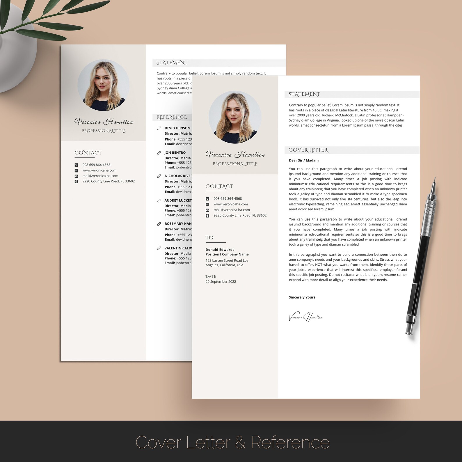 Resume CV Editable Template Custom Cover Letter Instant Digital ...
