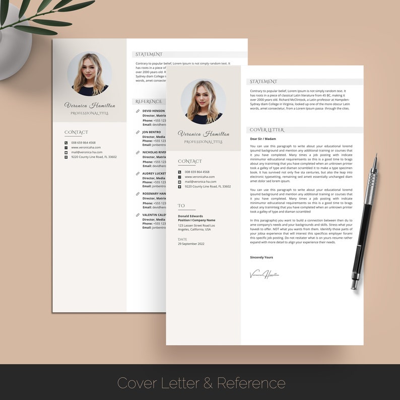 Resume CV Editable Template Custom Cover Letter Instant Digital ...