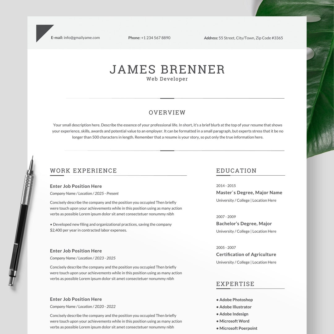Resume CV Editable Template Custom Cover Letter Instant Digital ...