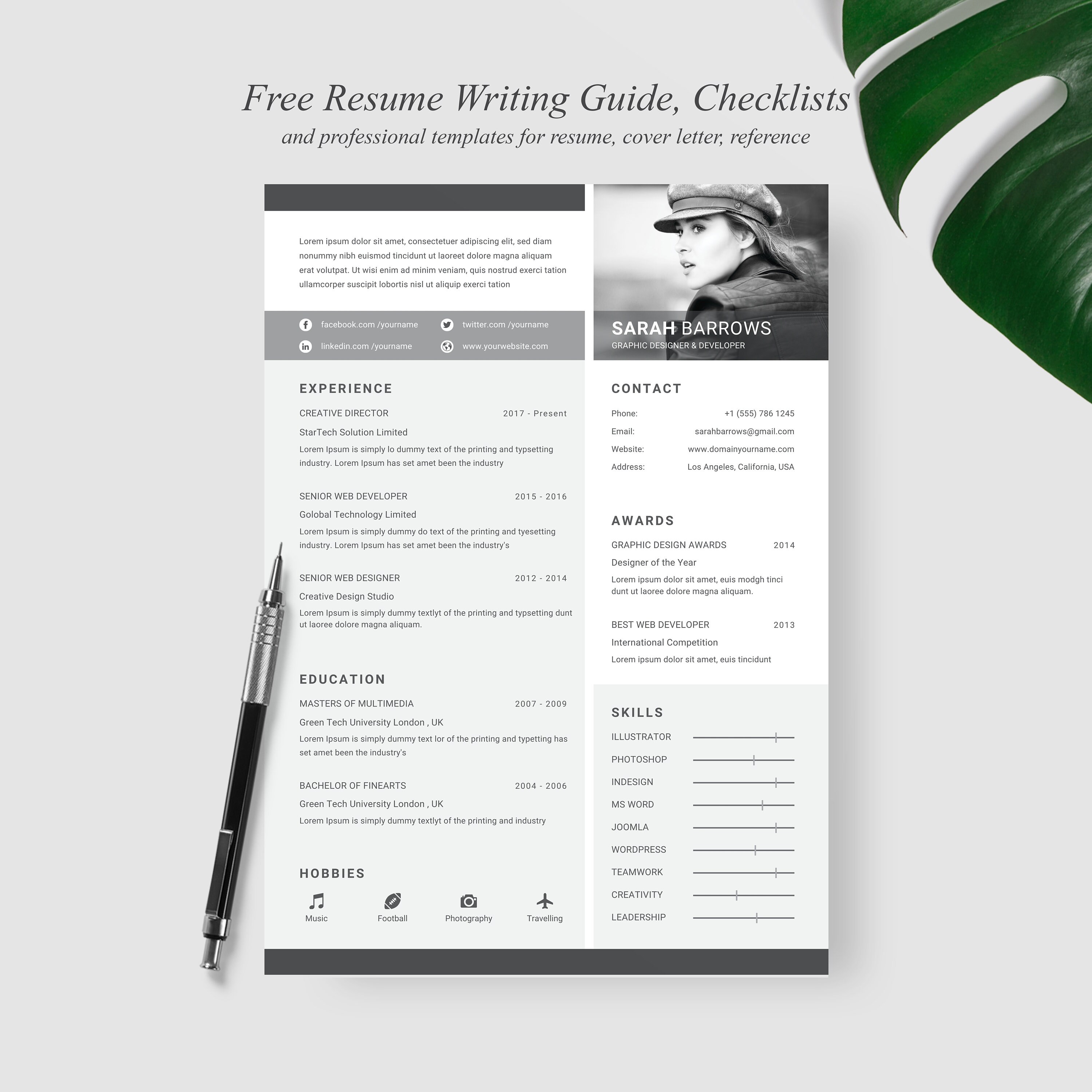 Editable Resume CV Template Custom Cover Letter Instant Digital ...