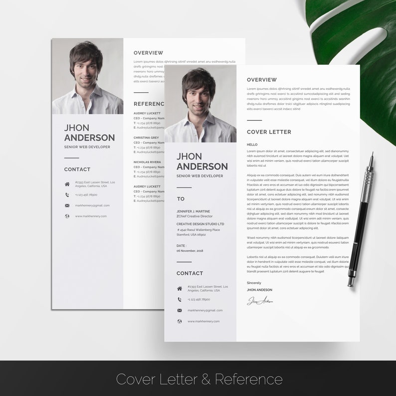 Editable Resume CV Template With Custom Cover Letter Instant Digital ...