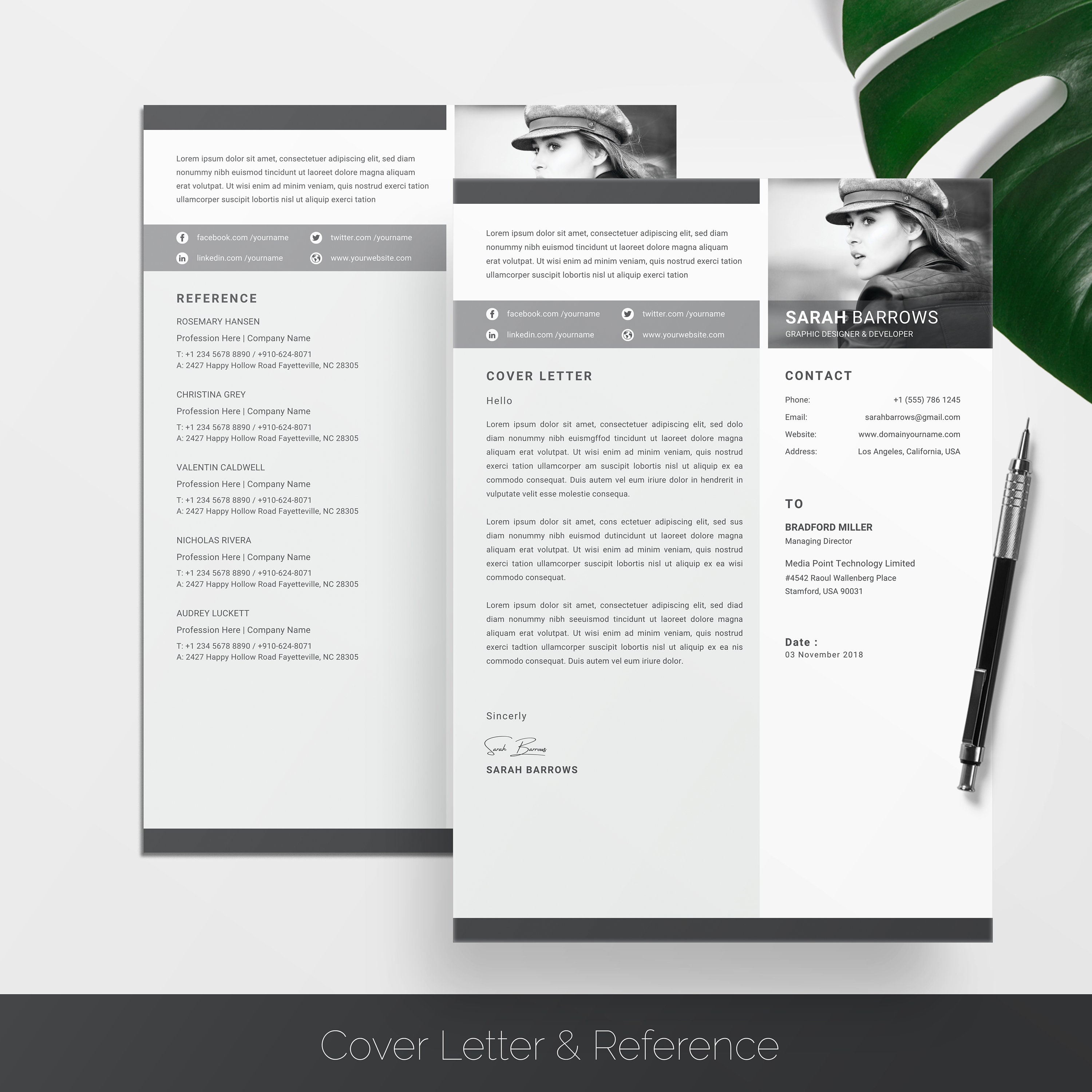 Editable Resume CV Template Custom Cover Letter Instant Digital ...
