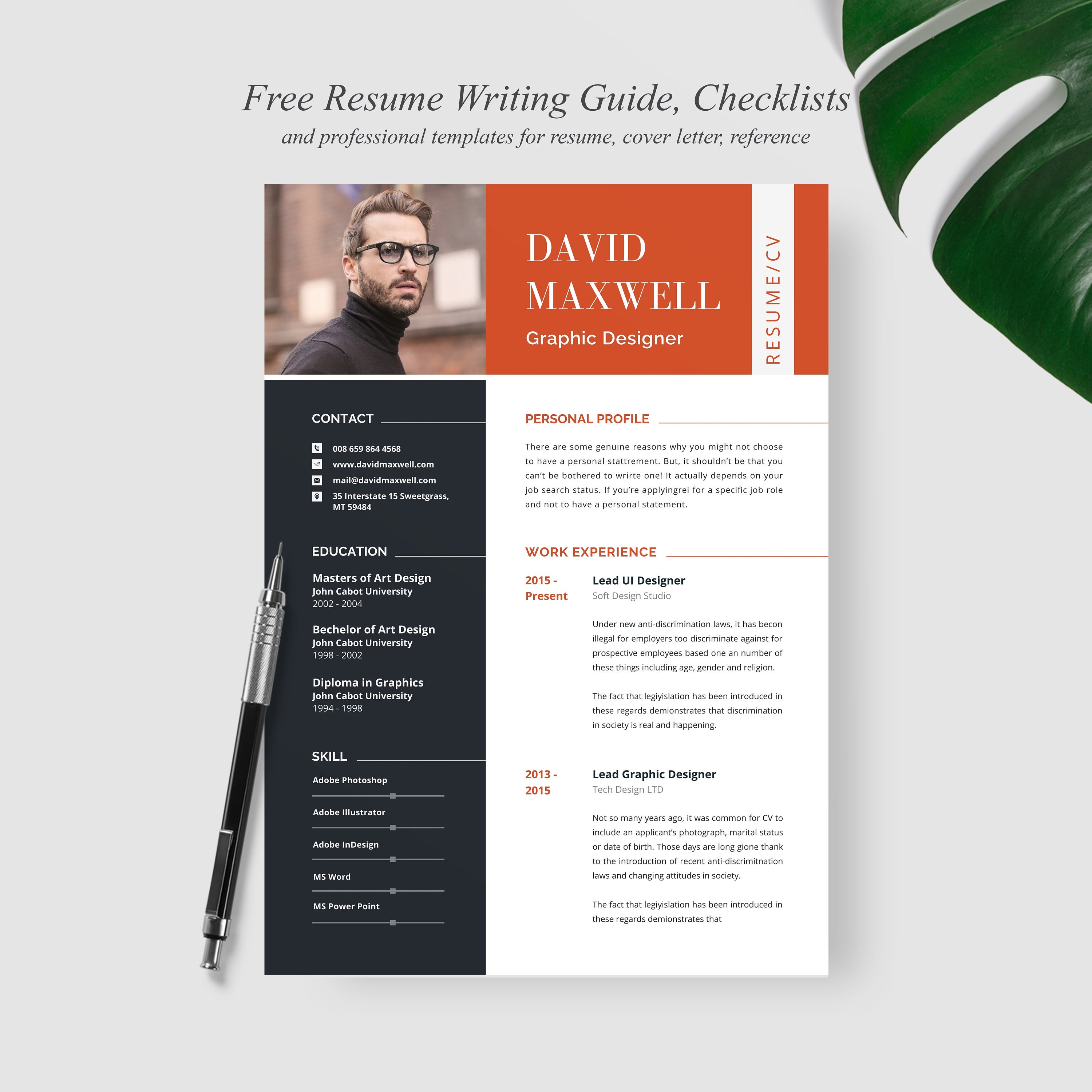 Editable Resume CV Template Custom Cover Letter Instant Digital ...