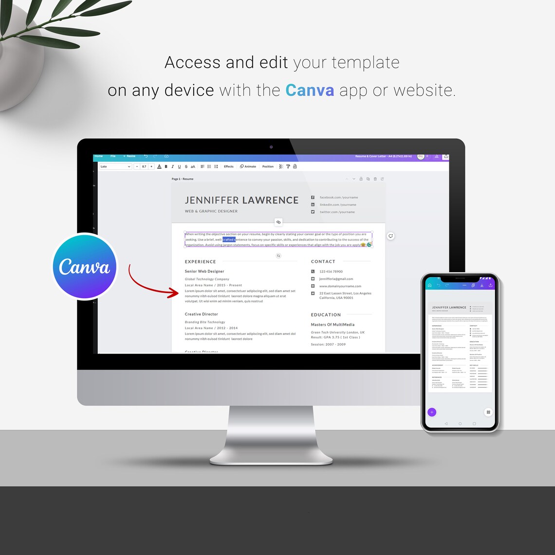 Resume CV Template Editable on Any Device Clean Resume Design ATS ...