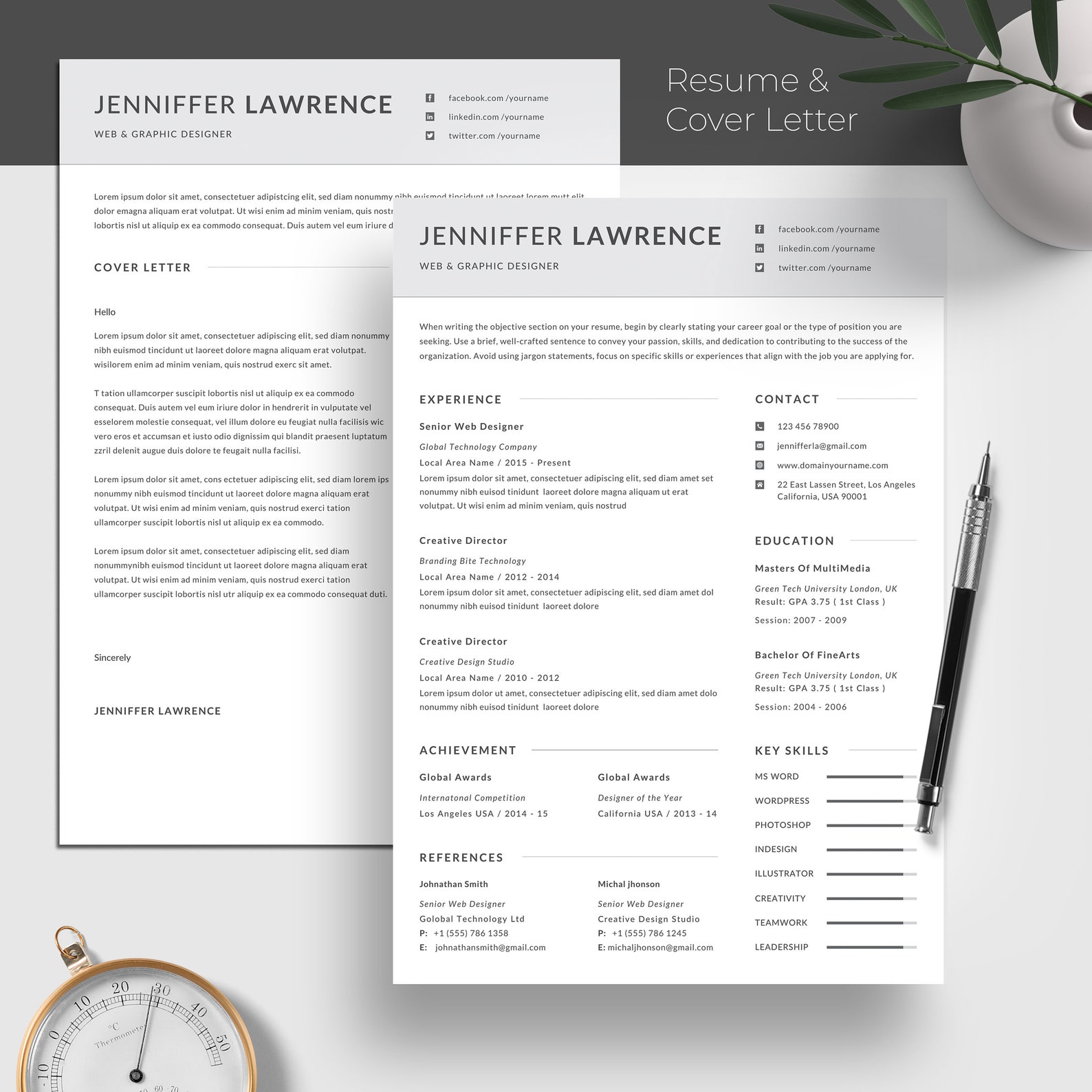 Resume CV Template Editable on Any Device Clean Resume Design ATS ...