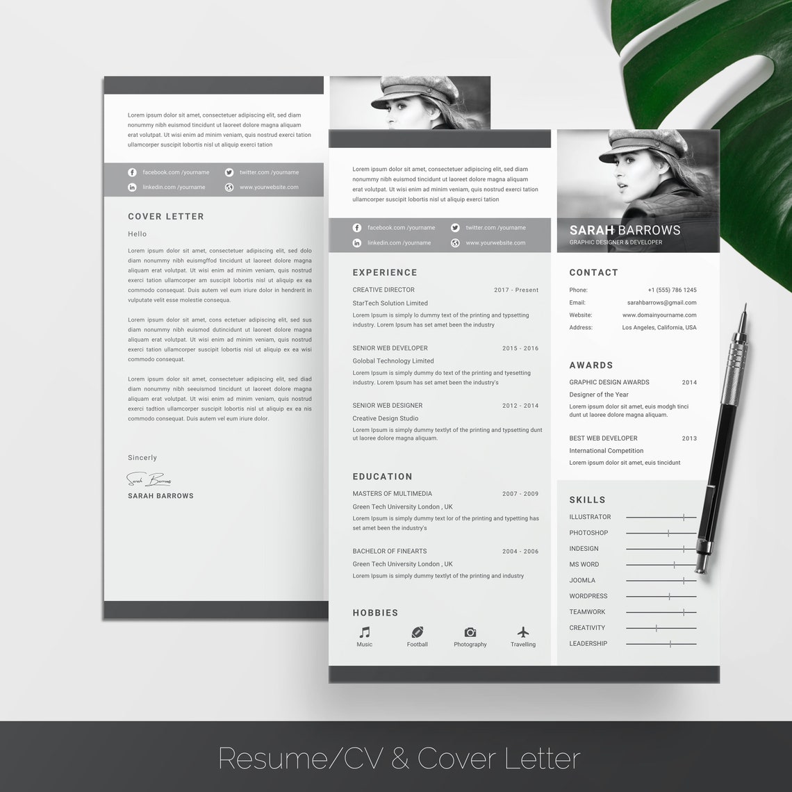 Editable Resume CV Template Custom Cover Letter Instant Digital ...