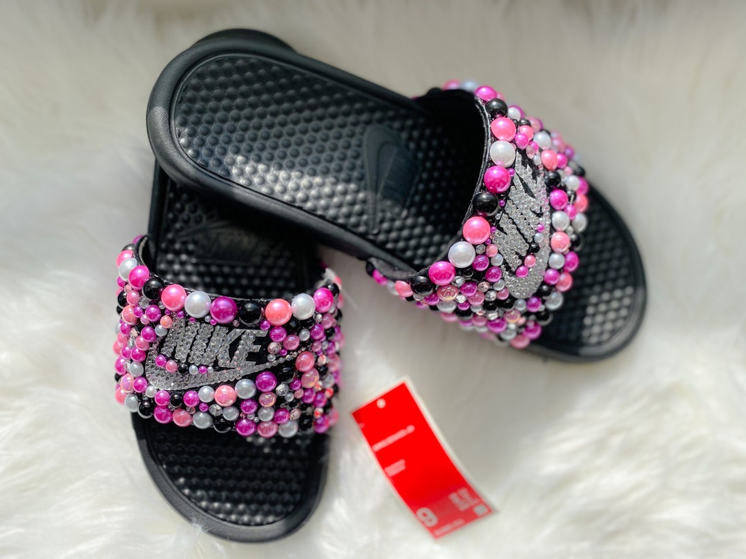 Nike Bling Slides ~ Hot Pink, Light Pink, Black & White - Etsy