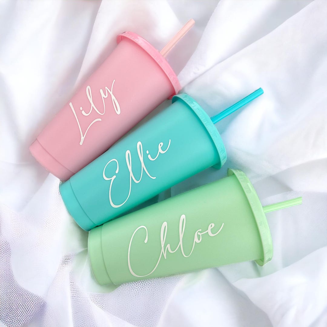 Personalised Pastel Name Cold Cup 24oz | Cup With Lid and Straw | Hen ...