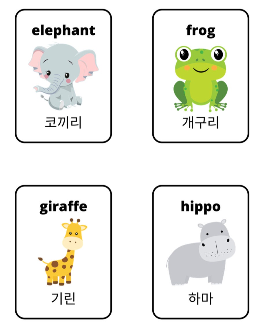 26 Korean English Alphabet Animal Flashcards / Prints - Etsy