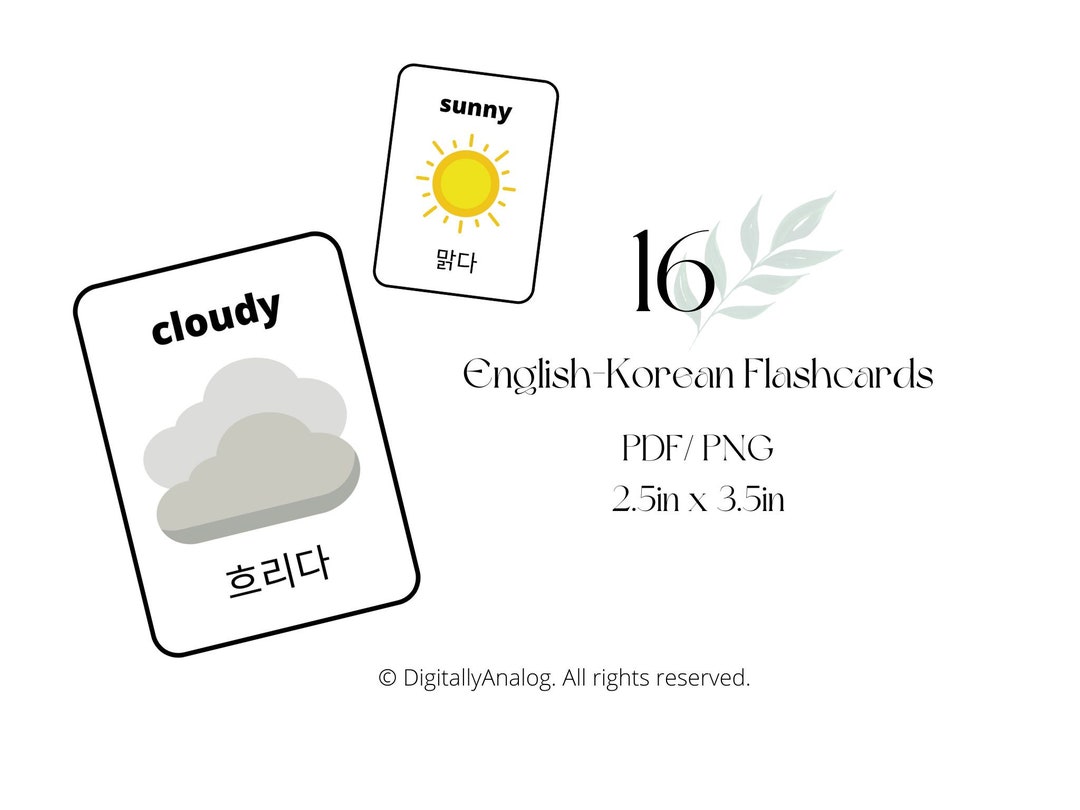 16 Korean English WEATHER Flashcards / Prints - Digital | Printable ...