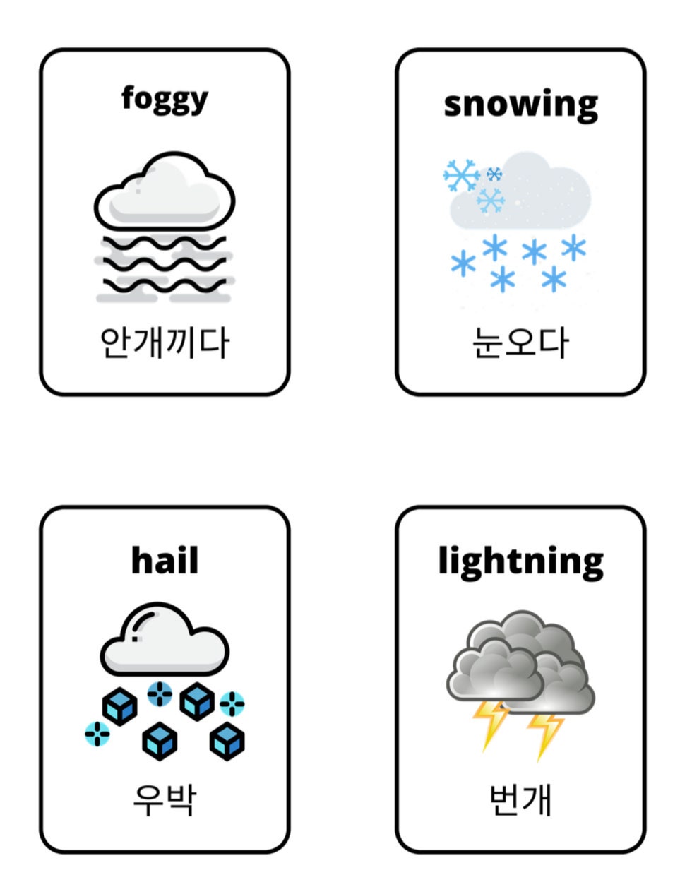 16 Korean English WEATHER Flashcards / Prints - Digital | Printable ...