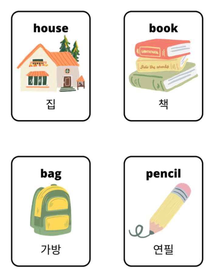 40 Korean English First Words Flashcards / Prints Digital Printable ...