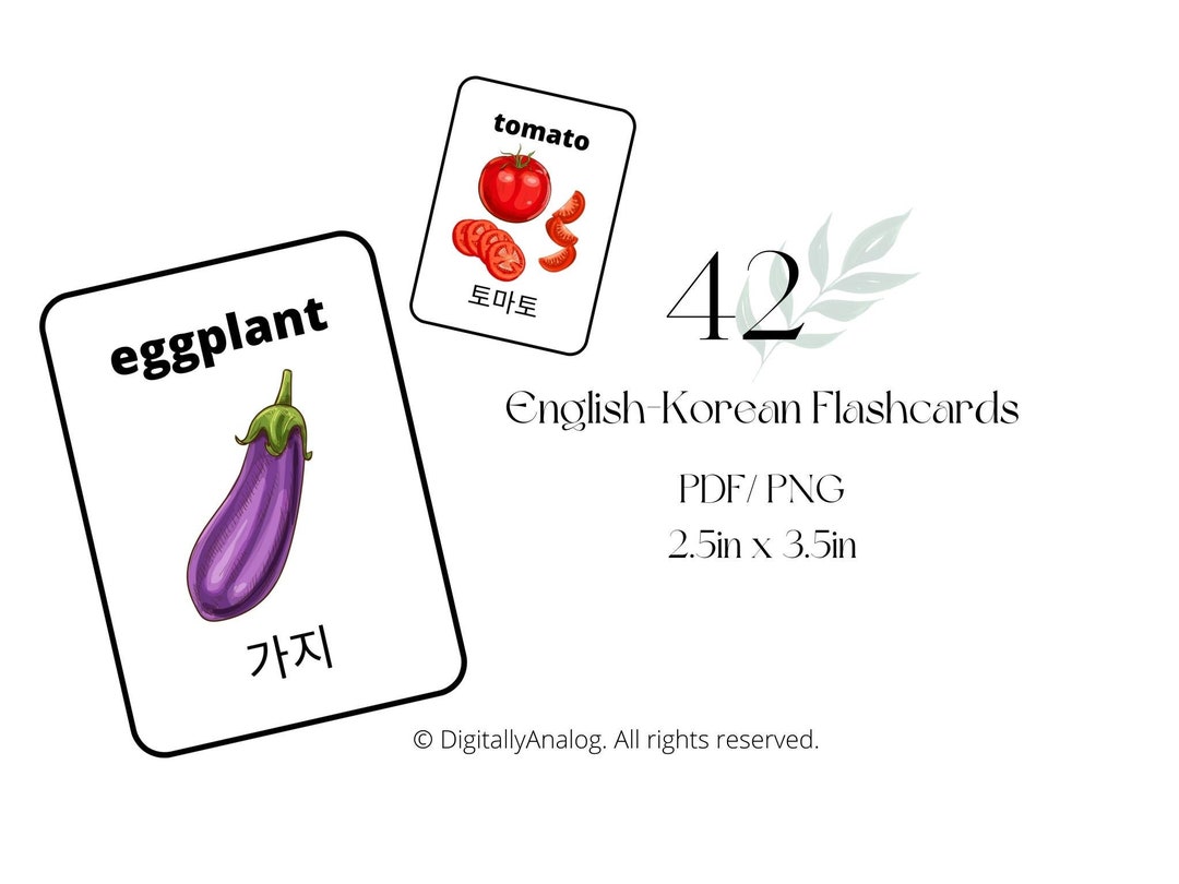 42 Korean English Fruits & Veggies Flashcards / Prints - Digital ...
