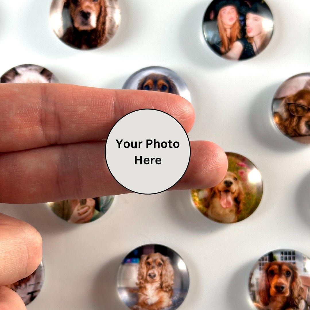 Set of 2/5/10 | Handmade Personalised Round Glass Photo Magnets ...