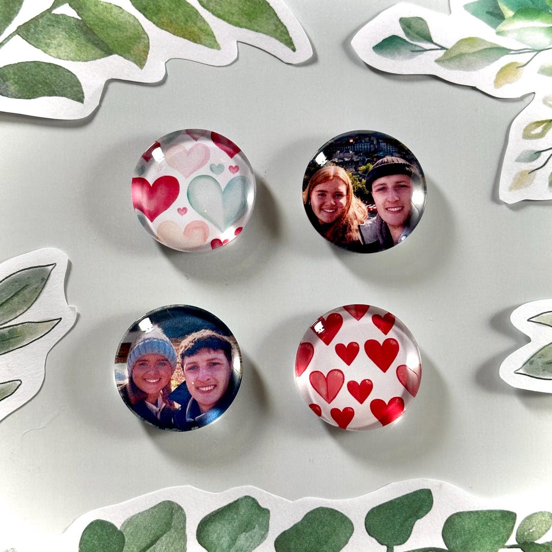 Handmade Personalised Round Glass Photo Magnets | Valentines Day Gift ...
