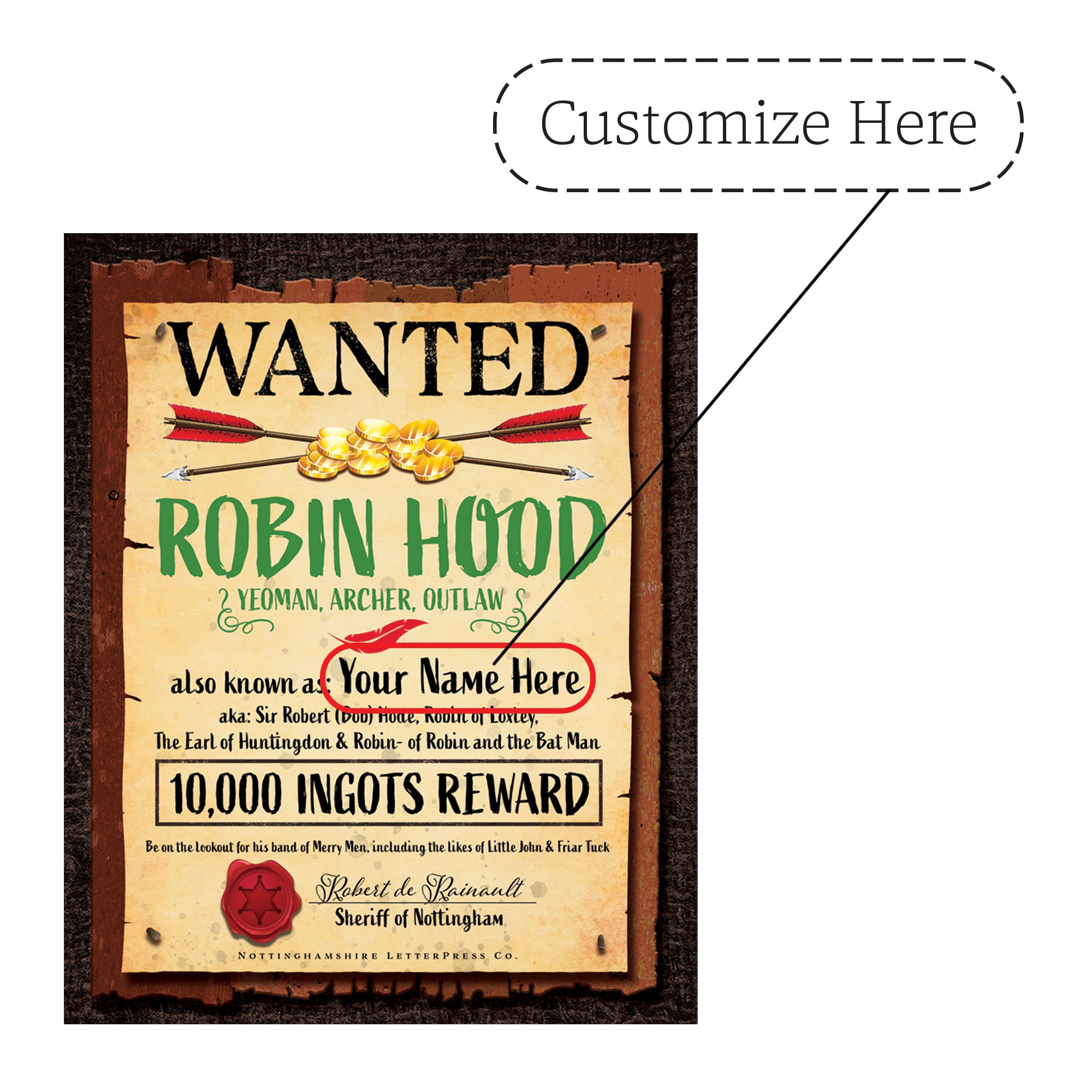 Custom Robin Hood Wanted Poster, Robin Hood Party Poster, Robin Hood ...