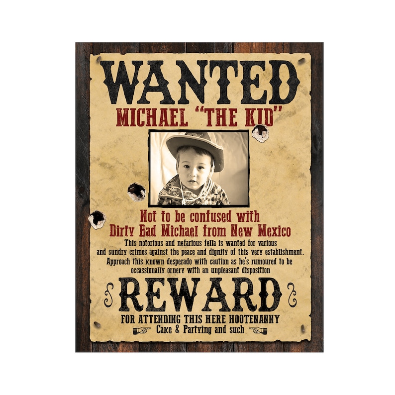 CUSTOM TEXT Wanted Poster / Digital Download / Kids Party Wanted Poster ...