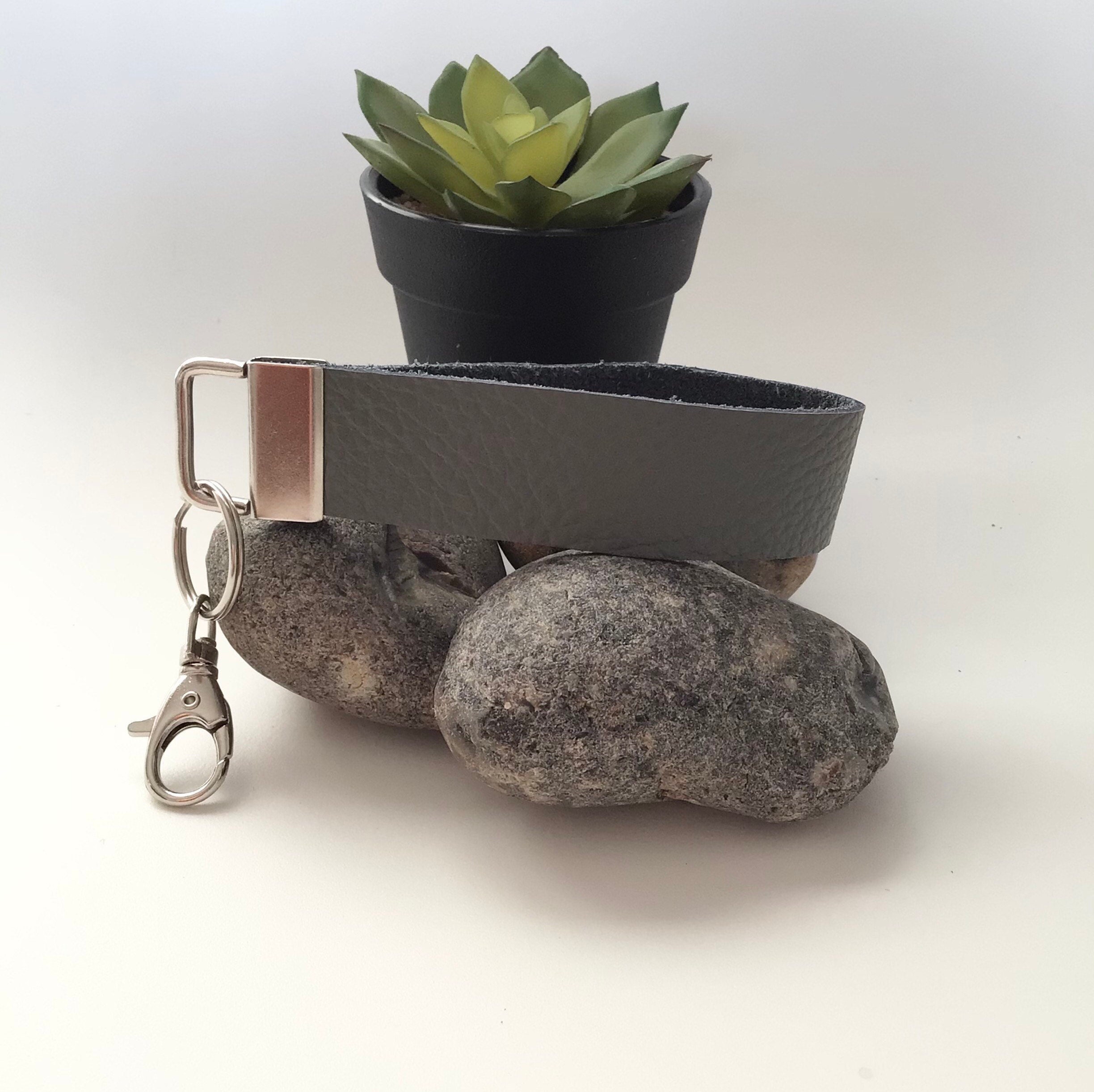 Genuine Leather Key Ring Grey Leather Key Fob Leather Key - Etsy UK