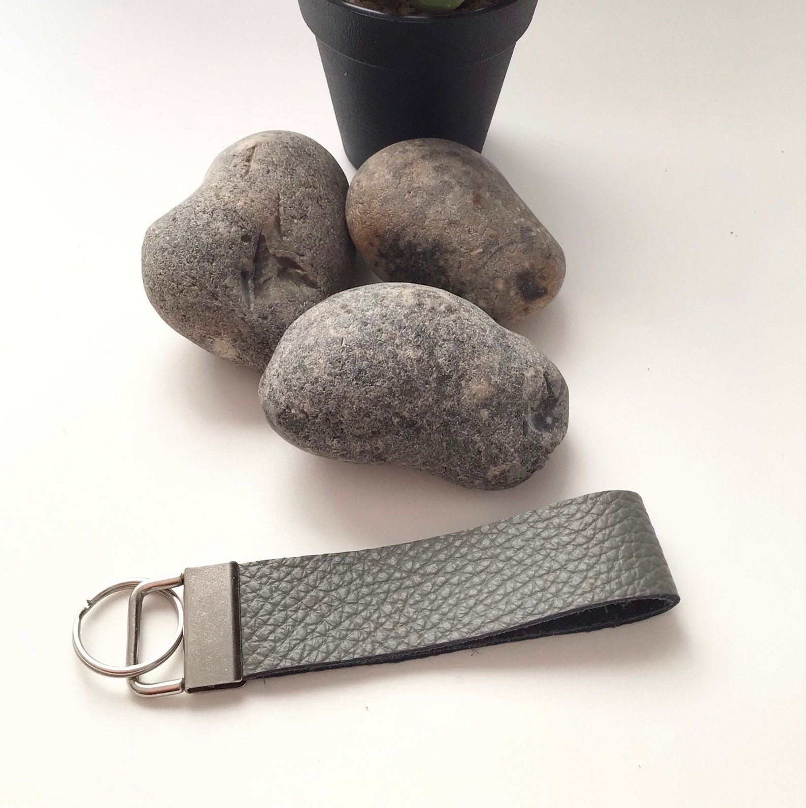 Genuine Leather Key Ring Grey Leather Key Fob Leather Key | Etsy