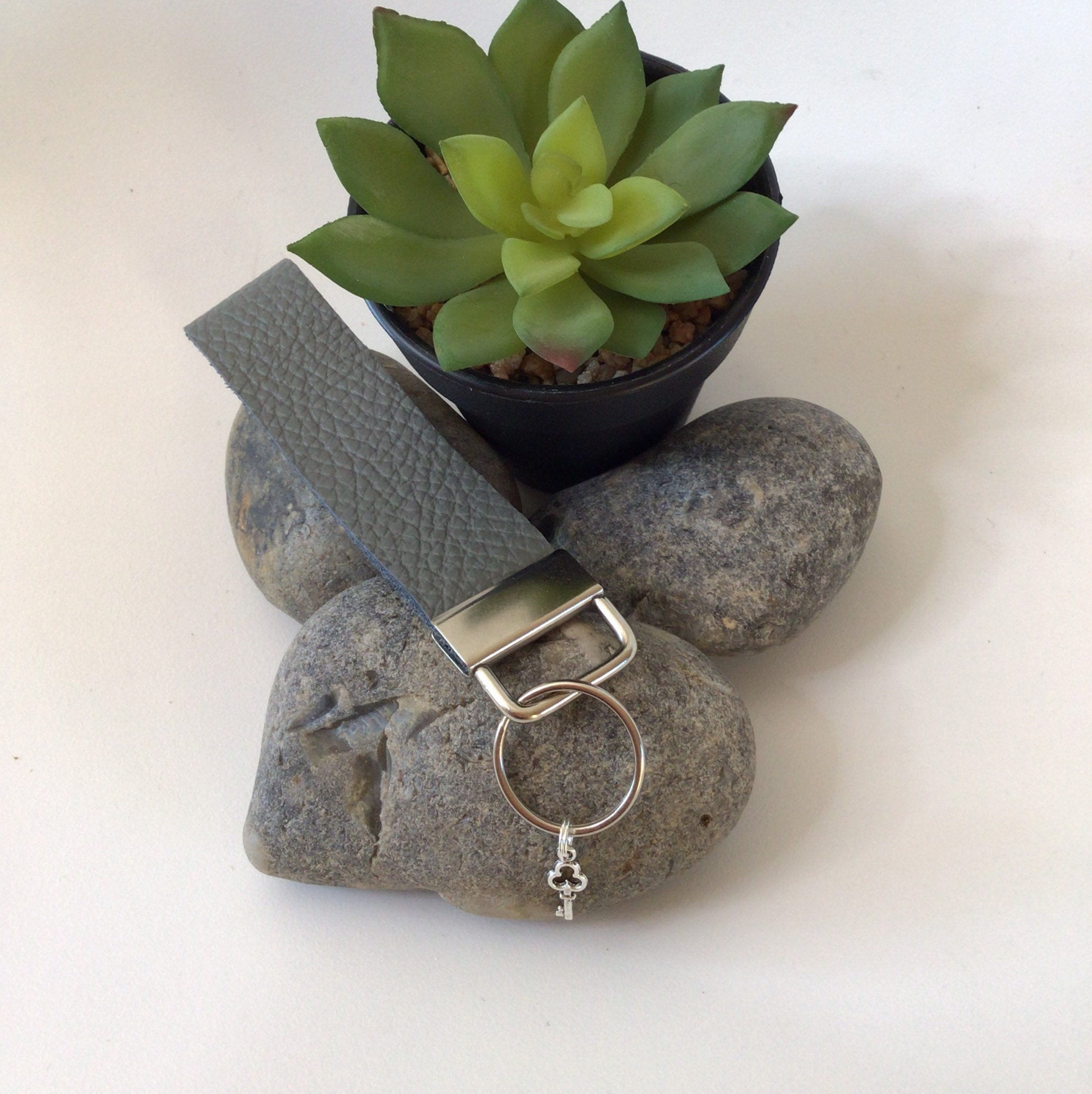 Genuine Leather Key Ring Grey Leather Key Fob Leather Key | Etsy